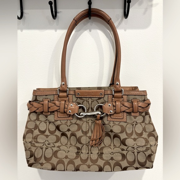 Coach | Bags | Coach Hampton Signature Logo Brown Braided Canvas ...